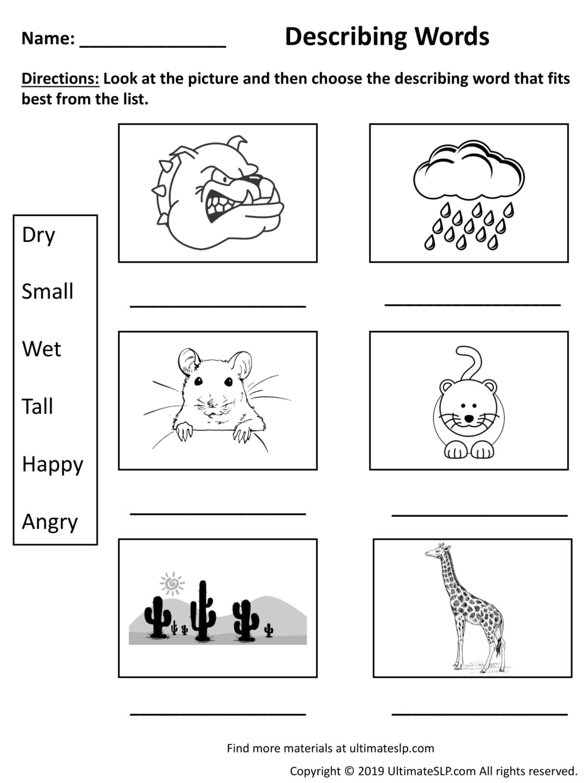 Describing Words Worksheet - Printable Coloring Free
