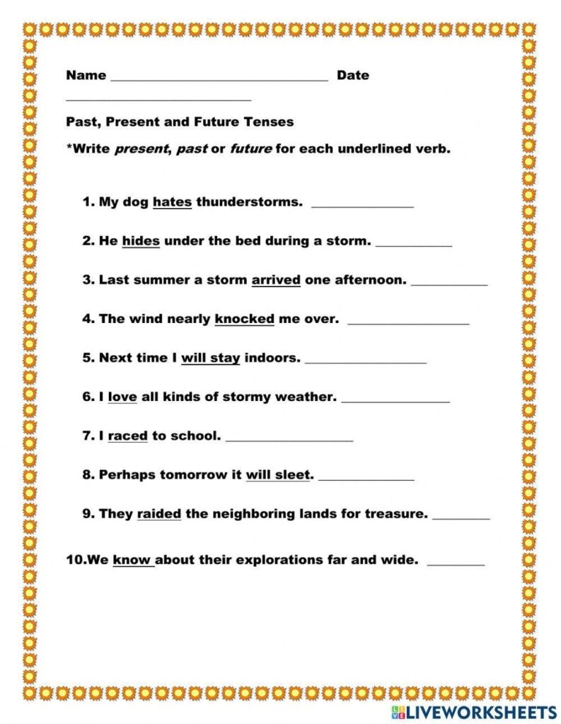 Past Present Future Tense Worksheet - Printable Coloring Free