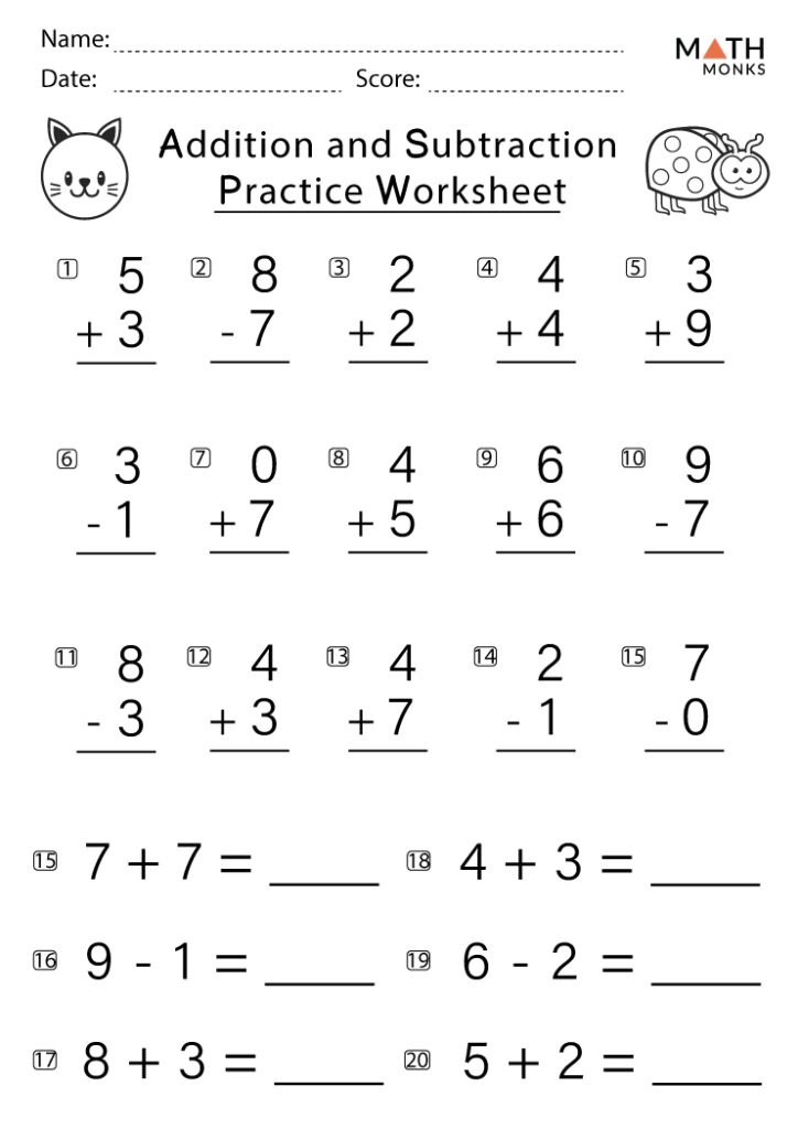 Addition Subtraction Worksheets - Printable Coloring Free