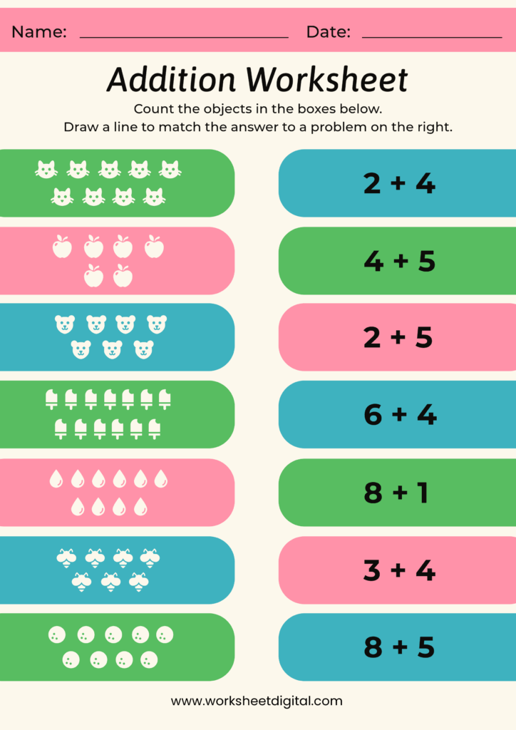 Addition Worksheet - Printable Coloring Free
