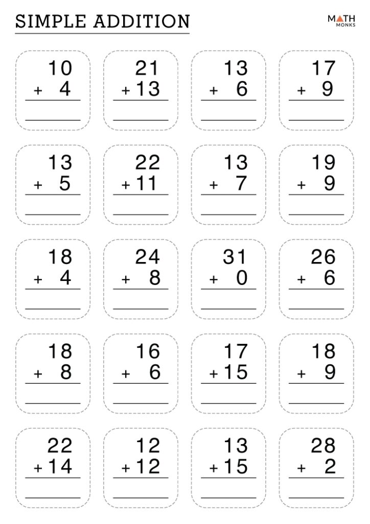 Simple Addition Worksheets - Printable Coloring Free