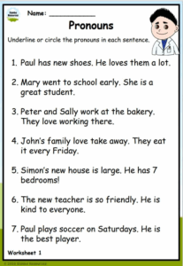 Pronoun Worksheet For Class 1 - Printable Coloring Free