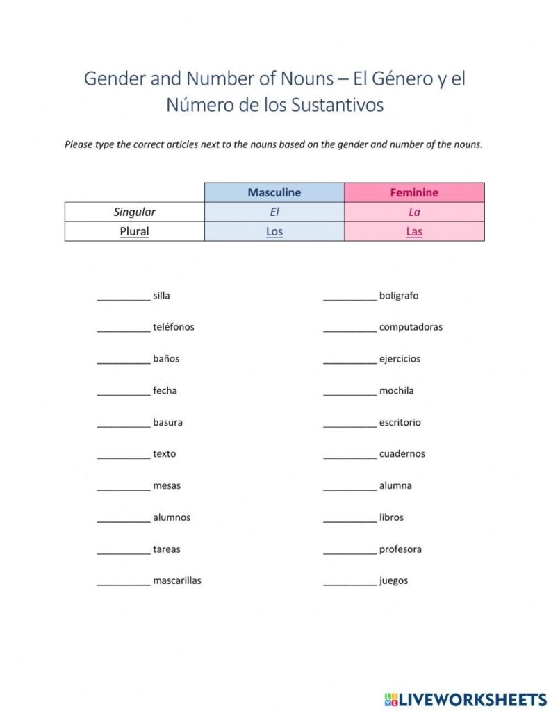 Gender Nouns Worksheet - Printable Coloring Free