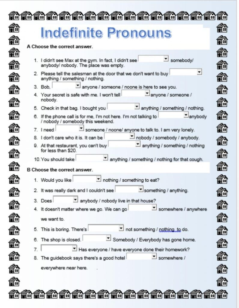 Indefinite Pronouns Worksheet - Printable Coloring Free