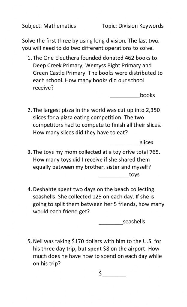 Long Division Problems - Printable Coloring Free