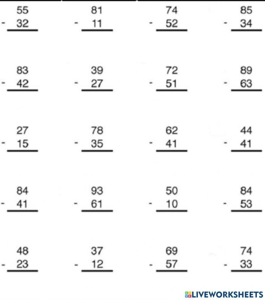 Subtraction Worksheet For Class 2 - Printable Coloring Free