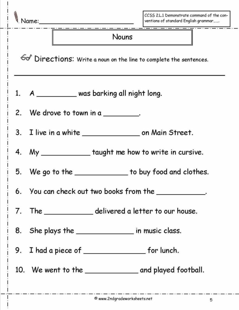 Noun Worksheets - Printable Coloring Free