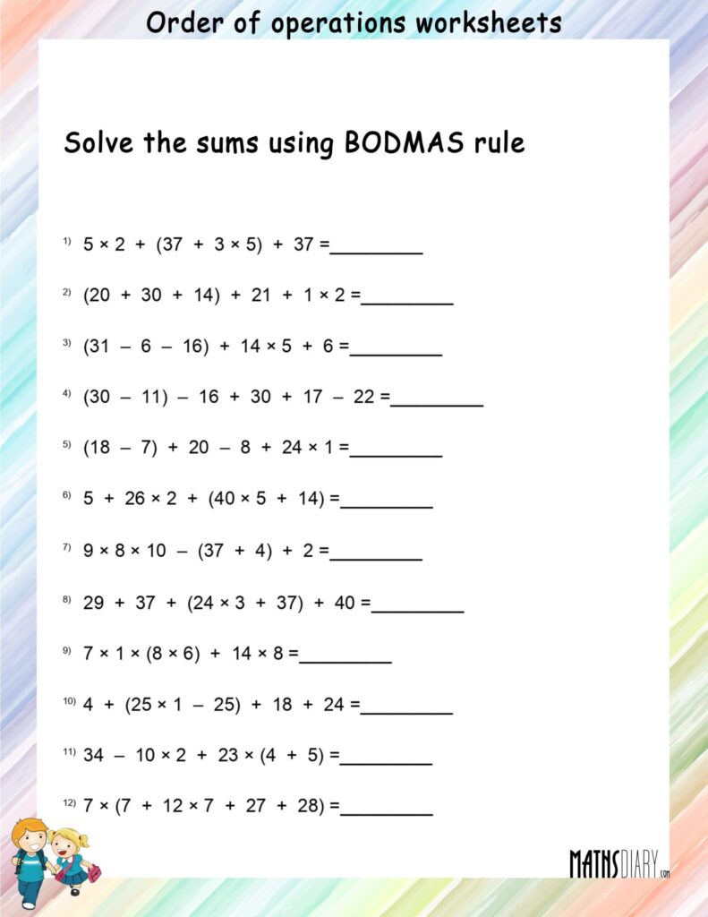 Order Of Operations Math Worksheets - Printable Coloring Free