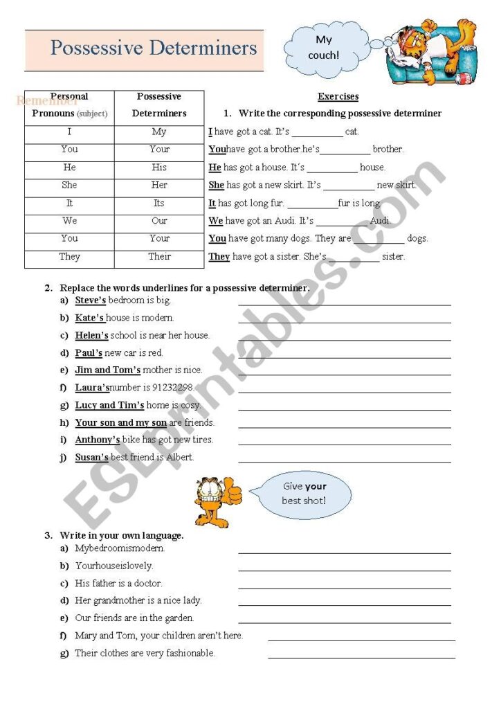 Determiners Worksheet - Printable Coloring Free
