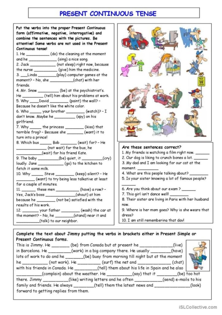 Worksheet On Present Continuous Tense - Printable Coloring Free