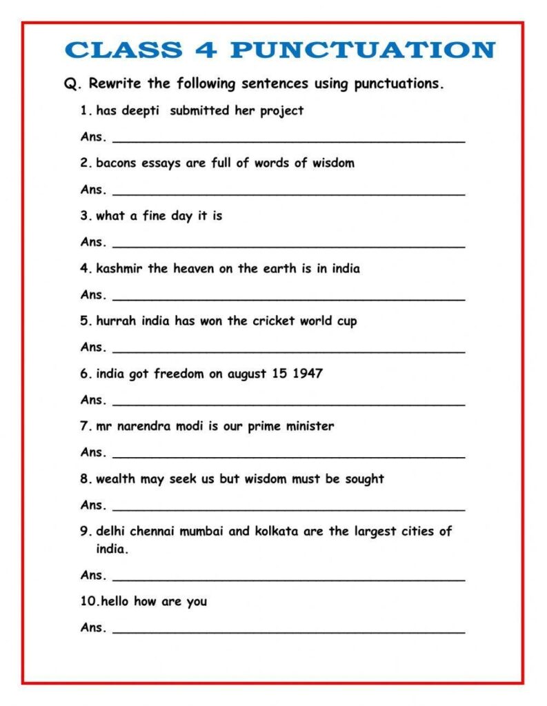 Punctuation Worksheets With Answers - Printable Coloring Free
