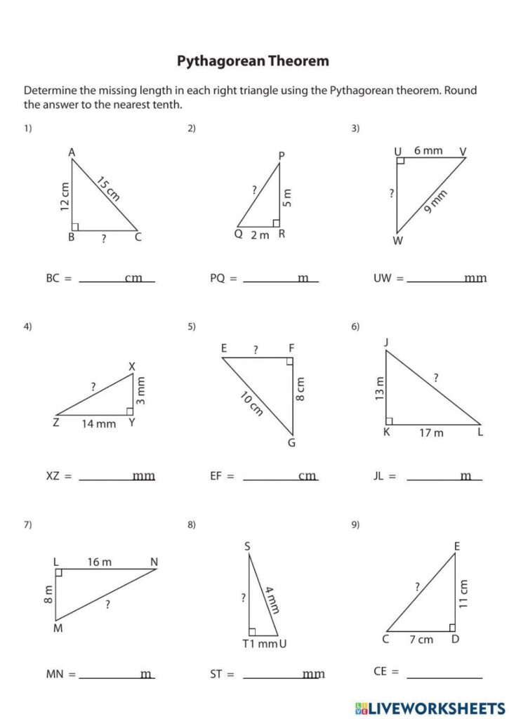 Pythagorean Theorem Worksheet - Printable Coloring Free