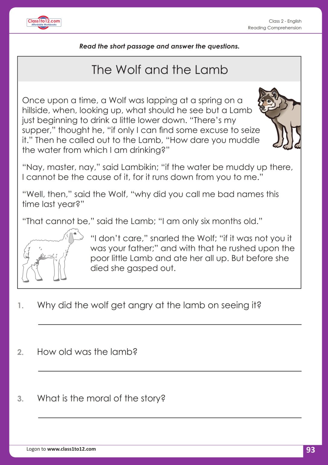 Comprehension For Class 2 - Printable Coloring Free