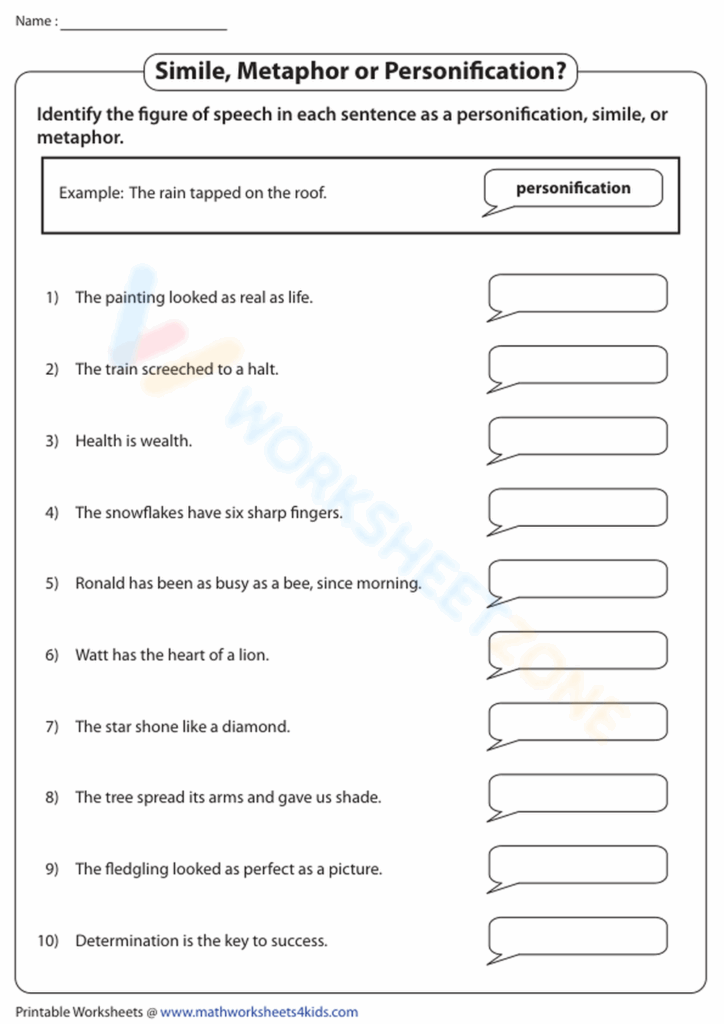 Simile And Metaphor Worksheet - Printable Coloring Free