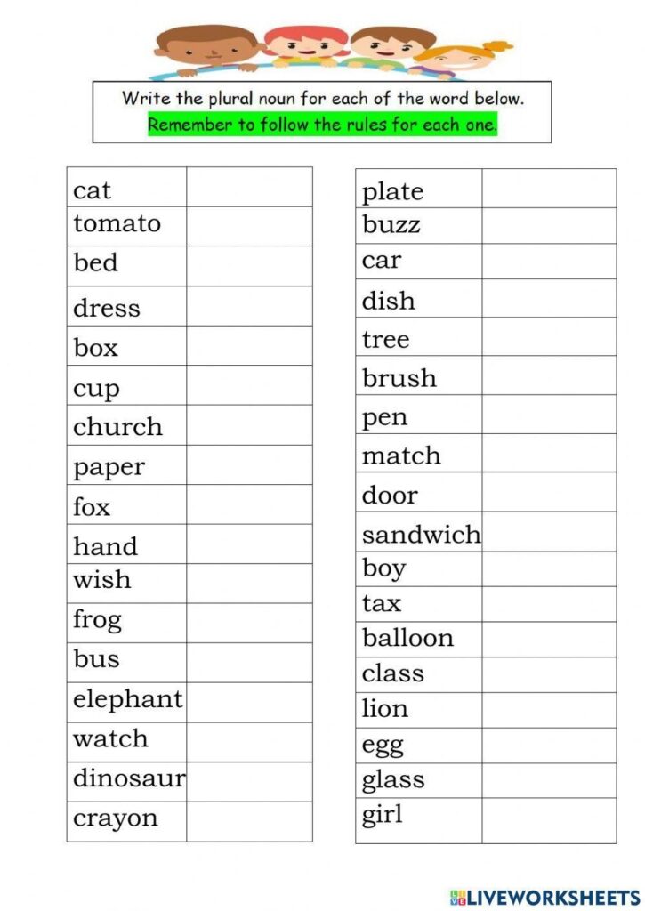 Singular Plural Worksheet - Printable Coloring Free