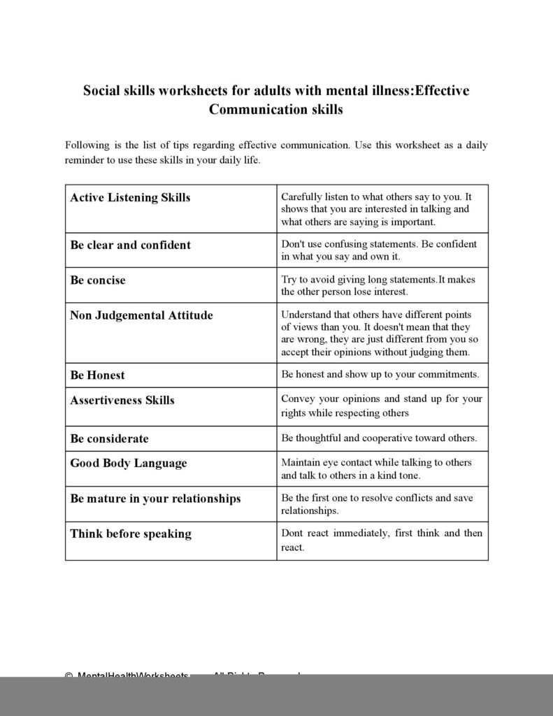 Social Skills Worksheets - Printable Coloring Free