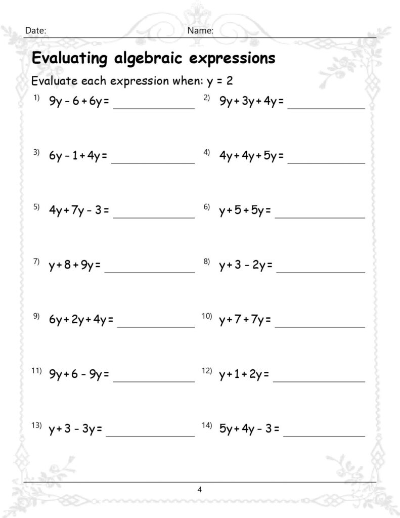 Algebraic Expressions Worksheets - Printable Coloring Free