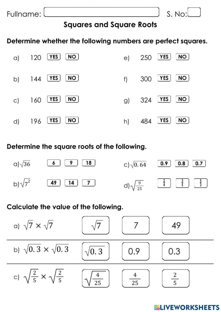 Square Root Worksheet - Printable Coloring Free
