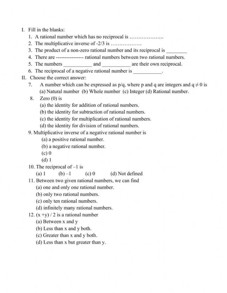 Rational Numbers Class 8 Worksheet - Printable Coloring Free